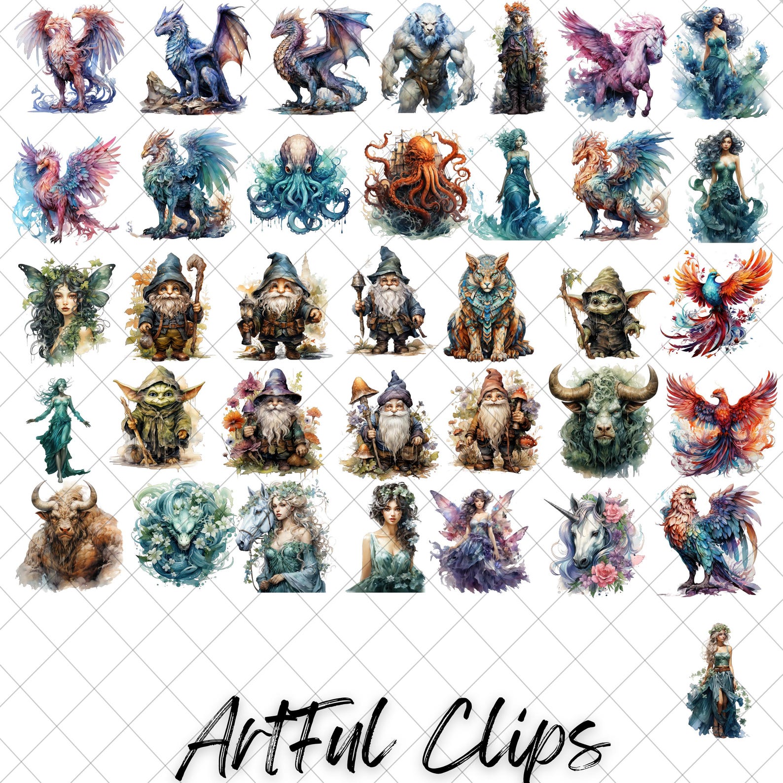 36 Watercolor Fantasy Creatures Clipart, Mythical PNG (digital Download ...