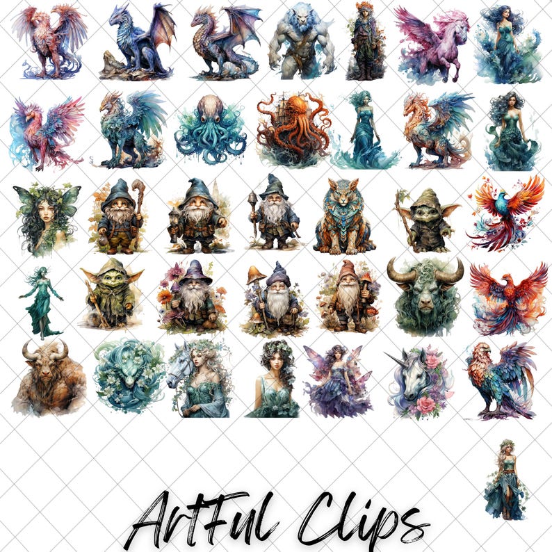 36 Watercolor Fantasy Creatures Clipart, Mythical PNG (digital Download ...