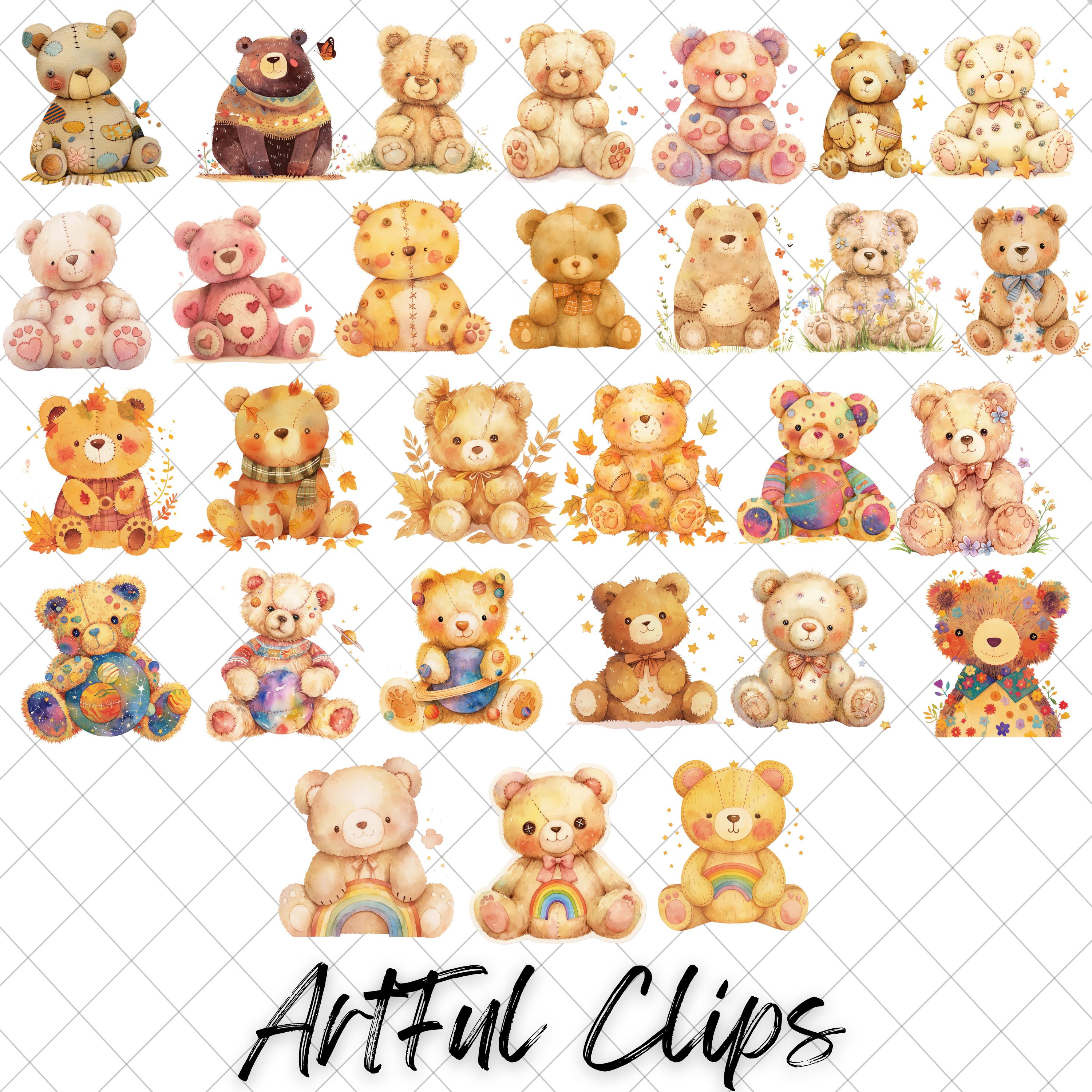Watercolor Teddy Bear Clipart, Animals Stickers, Baby Shower (PNG ...
