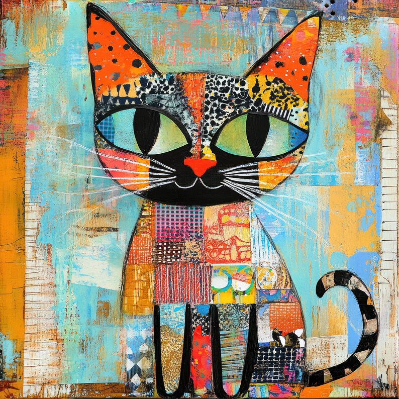 10 Quirky Mixed Media Cat Bookmark Png, Meow Society, Aesthetic Booktok ...