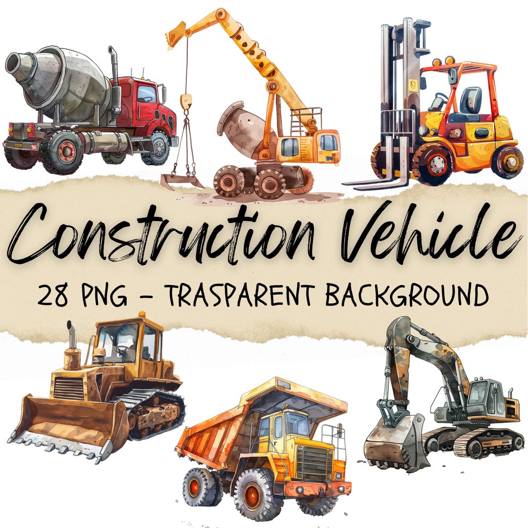 28 Watercolor Construction Machine Clip Art Images (digital Download ...