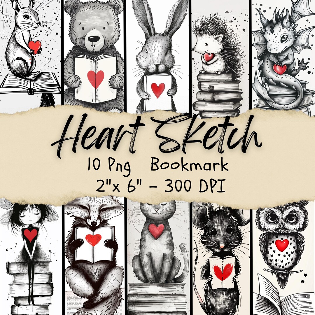10 Valentine Sketch Bookmark Png, Love Sketch Bookmark, Aesthetic ...