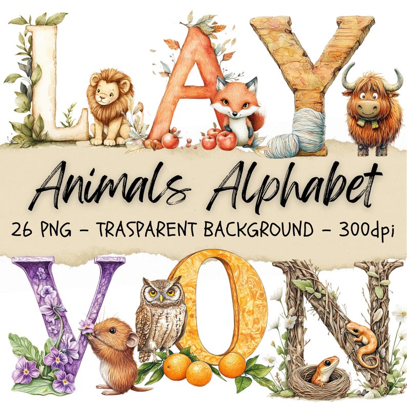 26 Zoo Animals Alphabet, African Animal Alphabet, Woodland Font, Floral ...