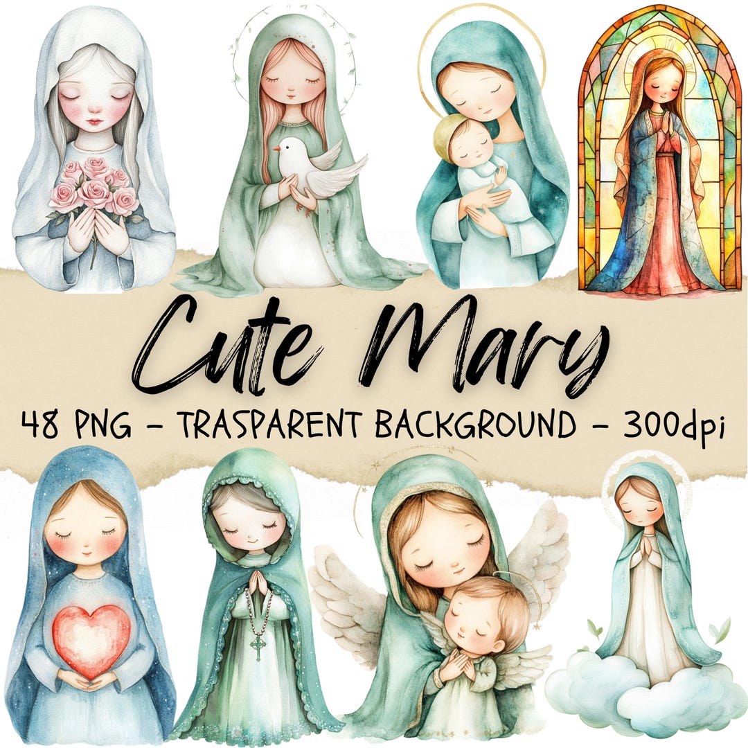 Cute Virgin Mary Watercolor Clipart, Christian Art (digital Download ...