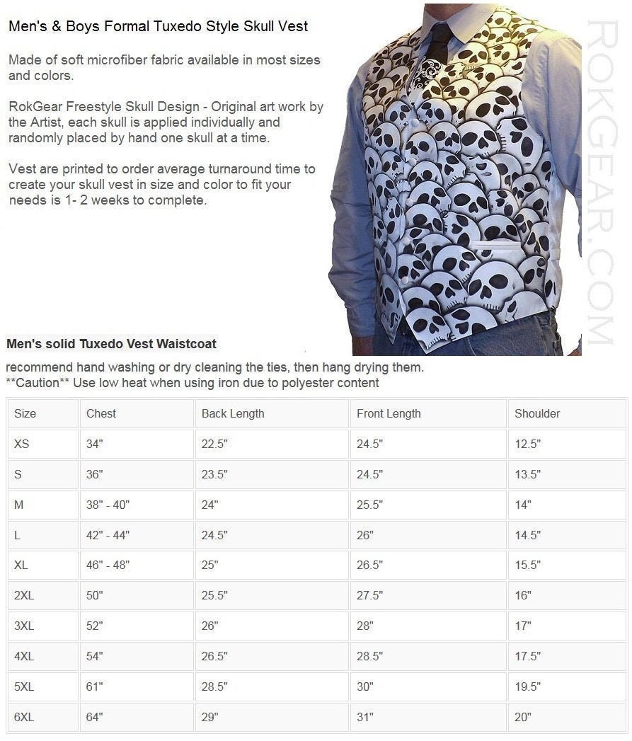 RokGear Skull design Men's formal vest custom skull vest | Etsy