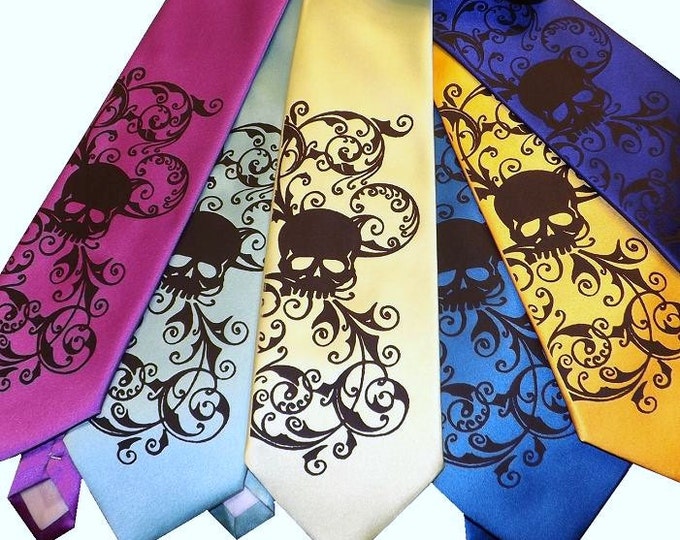 Mens Skull Tie Necktie Custom Colors Available Print to Order - Etsy