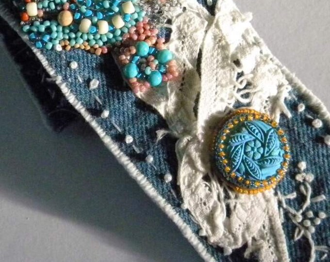 Up Cycled Denim Hand Embroidered Cuff With Antique Lace and - Etsy