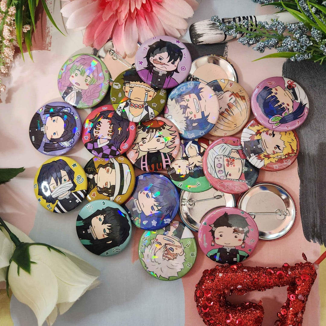 Demon Slayer/kimetsu No Yaiba Chibi Buttons - Etsy