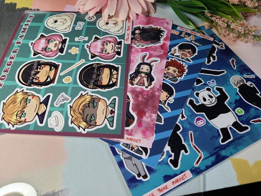 Sticker Sheets - Spyxfamily, Demon Slayer, BNHA, Jujutsu Kaisen ...