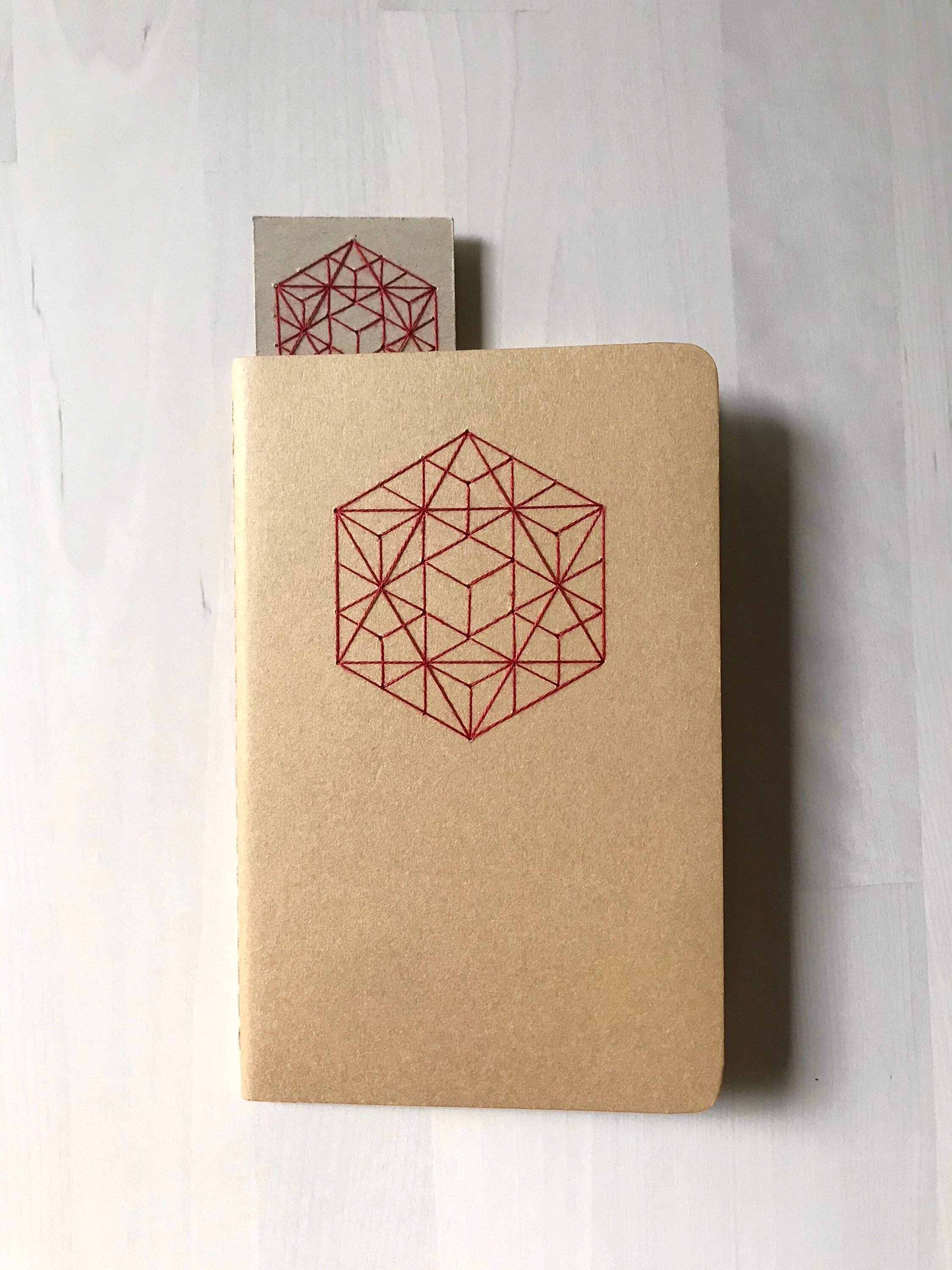 Hand-embroidered Pocket Notebook & Bookmark Beige Matching Set Sacred ...