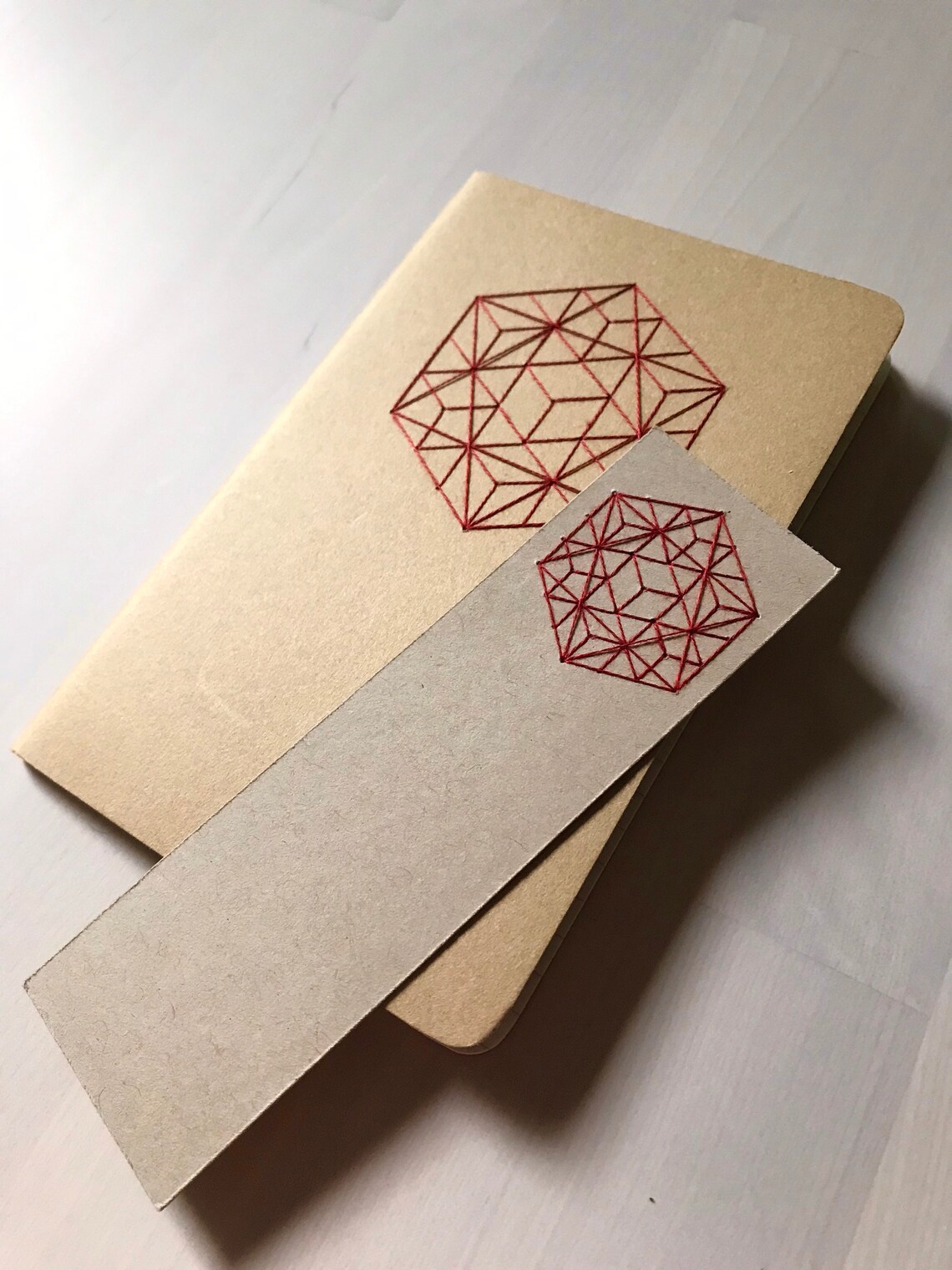 Hand-embroidered Pocket Notebook & Bookmark Beige Matching Set Sacred ...