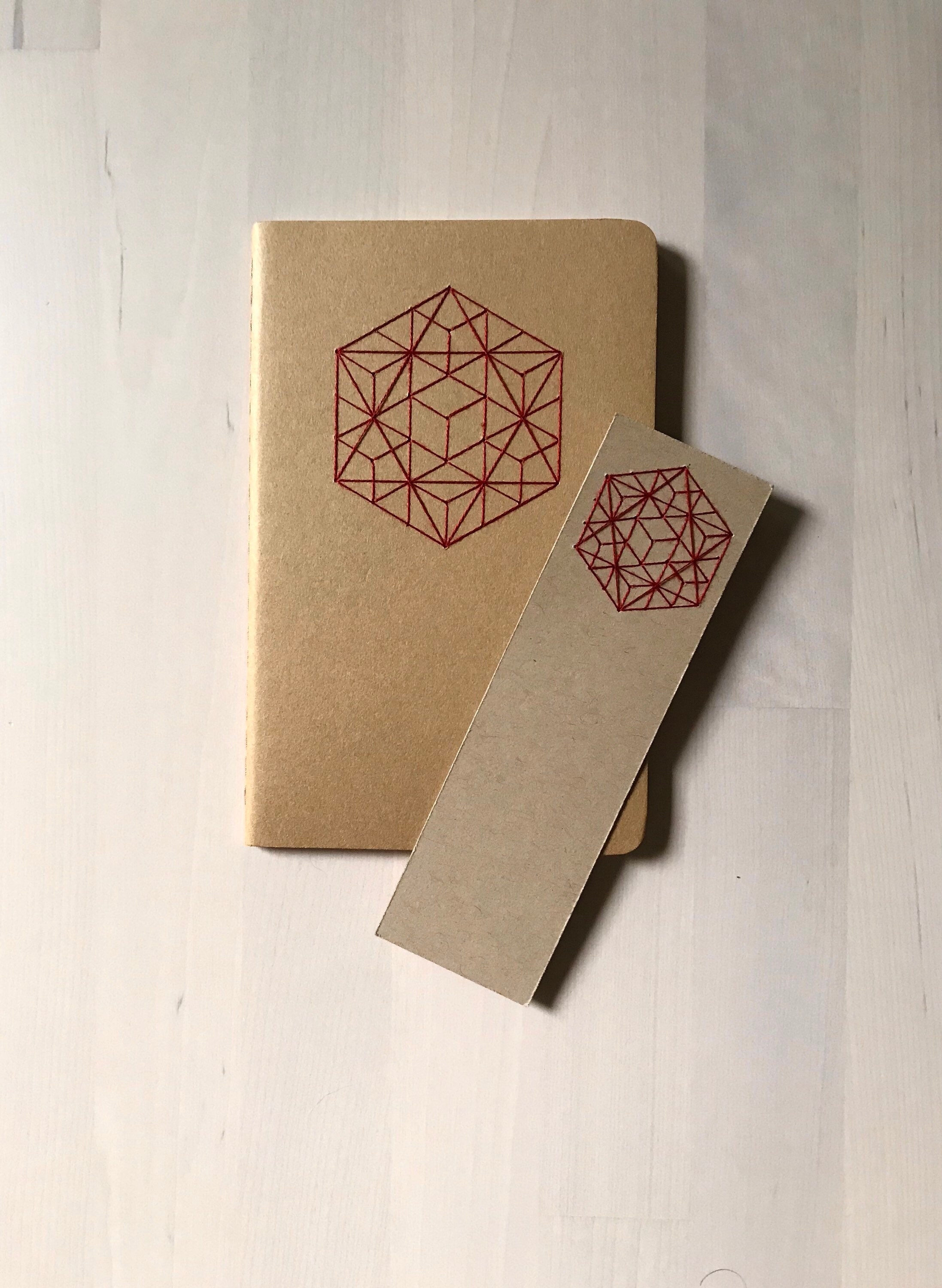 Hand-embroidered Pocket Notebook & Bookmark Beige Matching Set Sacred ...