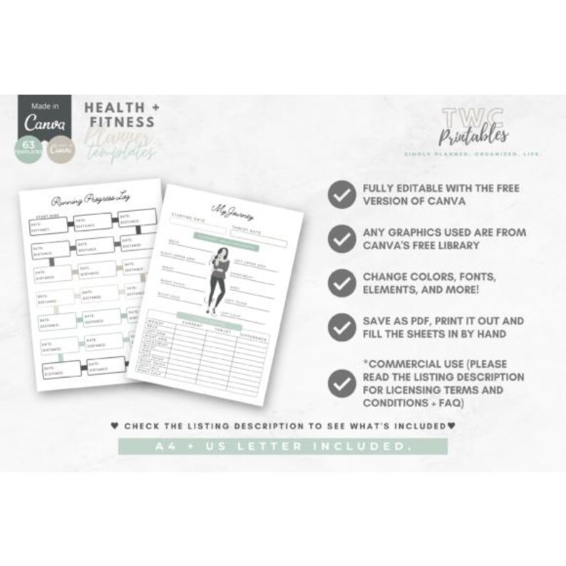 Health & Fitness Planner Canva Templates - Etsy