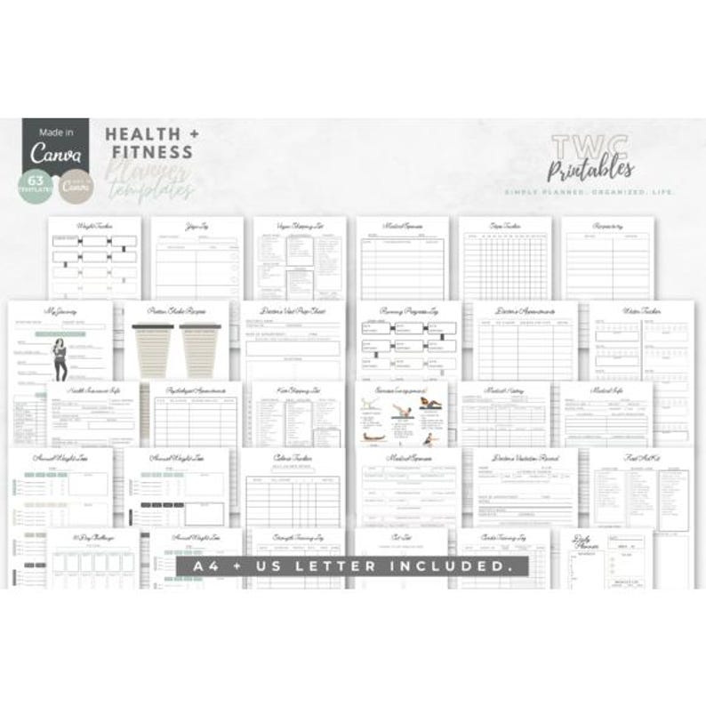 Health & Fitness Planner Canva Templates - Etsy