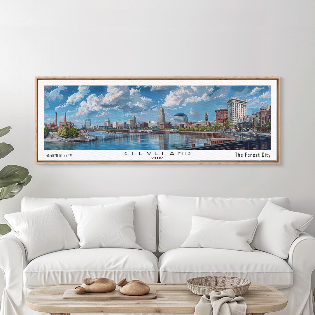 Cleveland Cityscape Print: Panoramic Urban View - Framed Canvas - Etsy