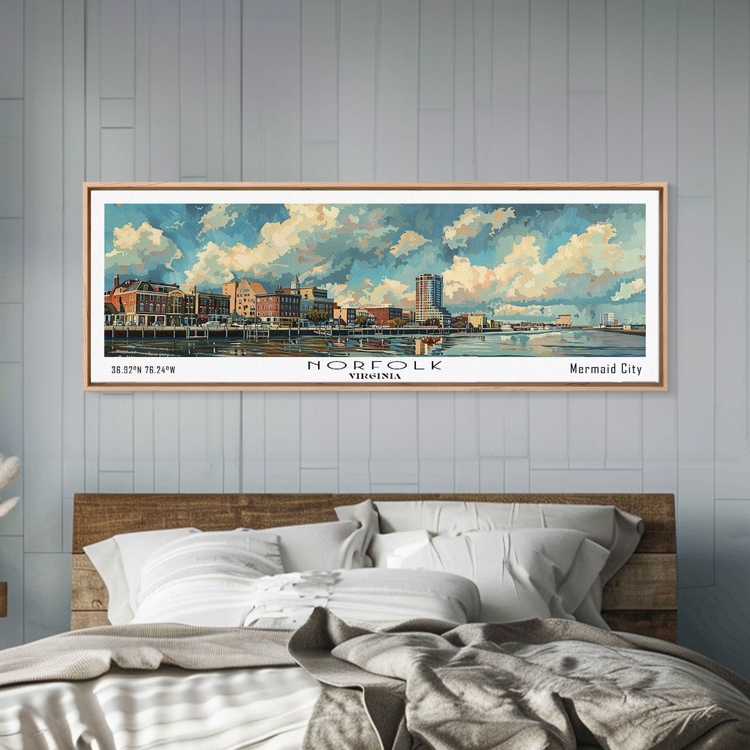 Norfolk Virginia Panoramic Canvas Print: Watercolor Cityscape Art - Etsy