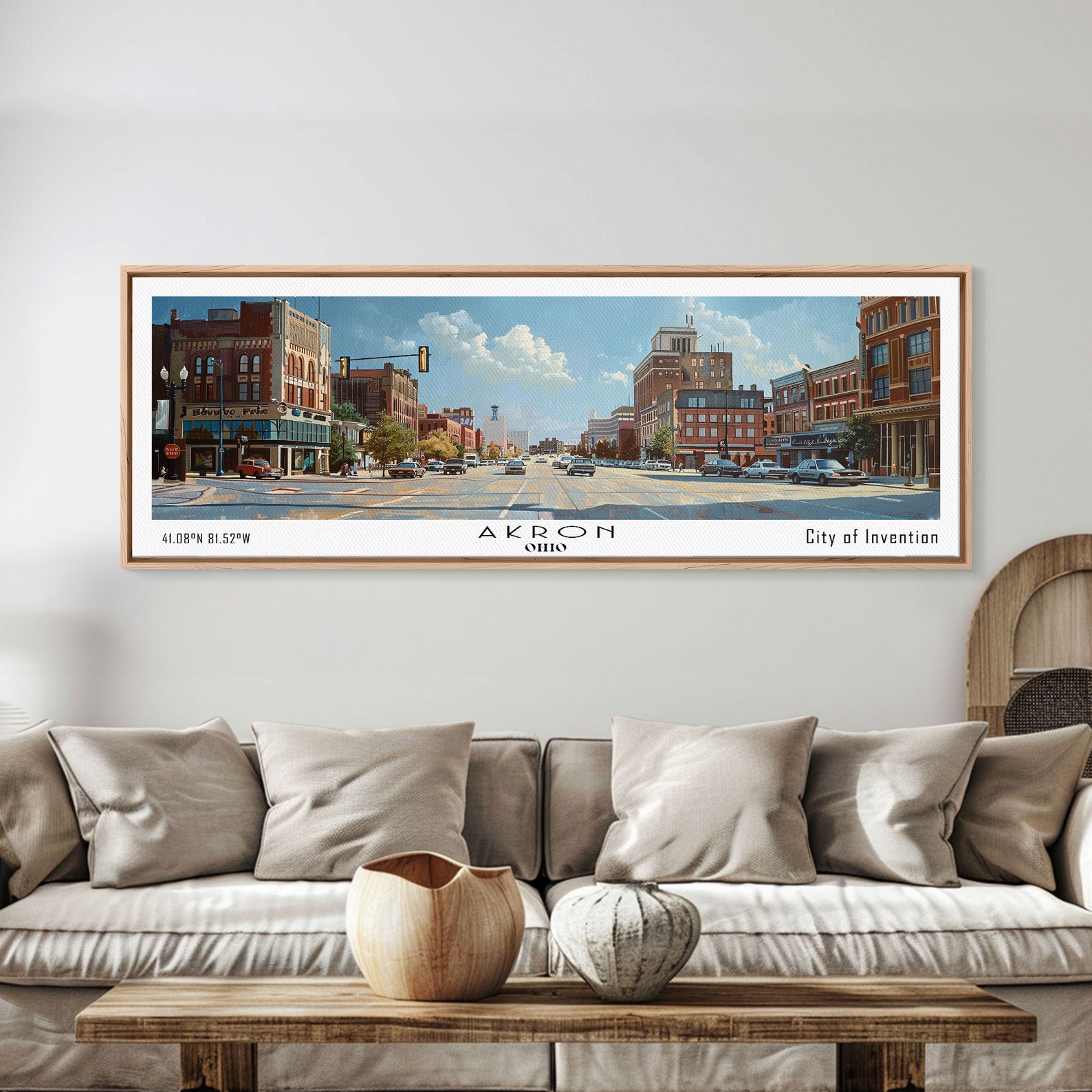 Akron Ohio Watercolor Canvas Print, Panoramic Cityscape (unframed) - Etsy