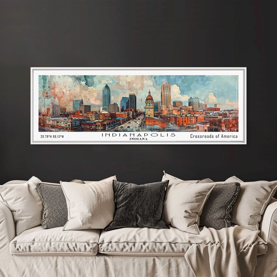 Indianapolis Watercolor Painting: Retro Urban Cityscape Art - Etsy