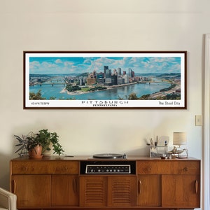 Pittsburgh Pennsylvania Panoramic Painting, Framed Canvas Print ...