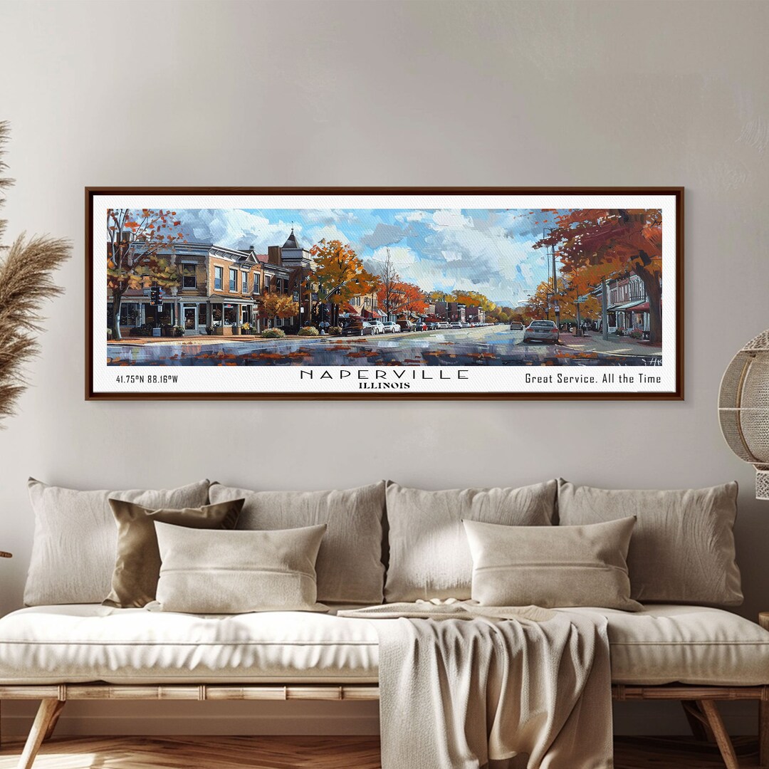 Naperville Illinois Panoramic Canvas Print: Watercolor Cityscape Wall ...