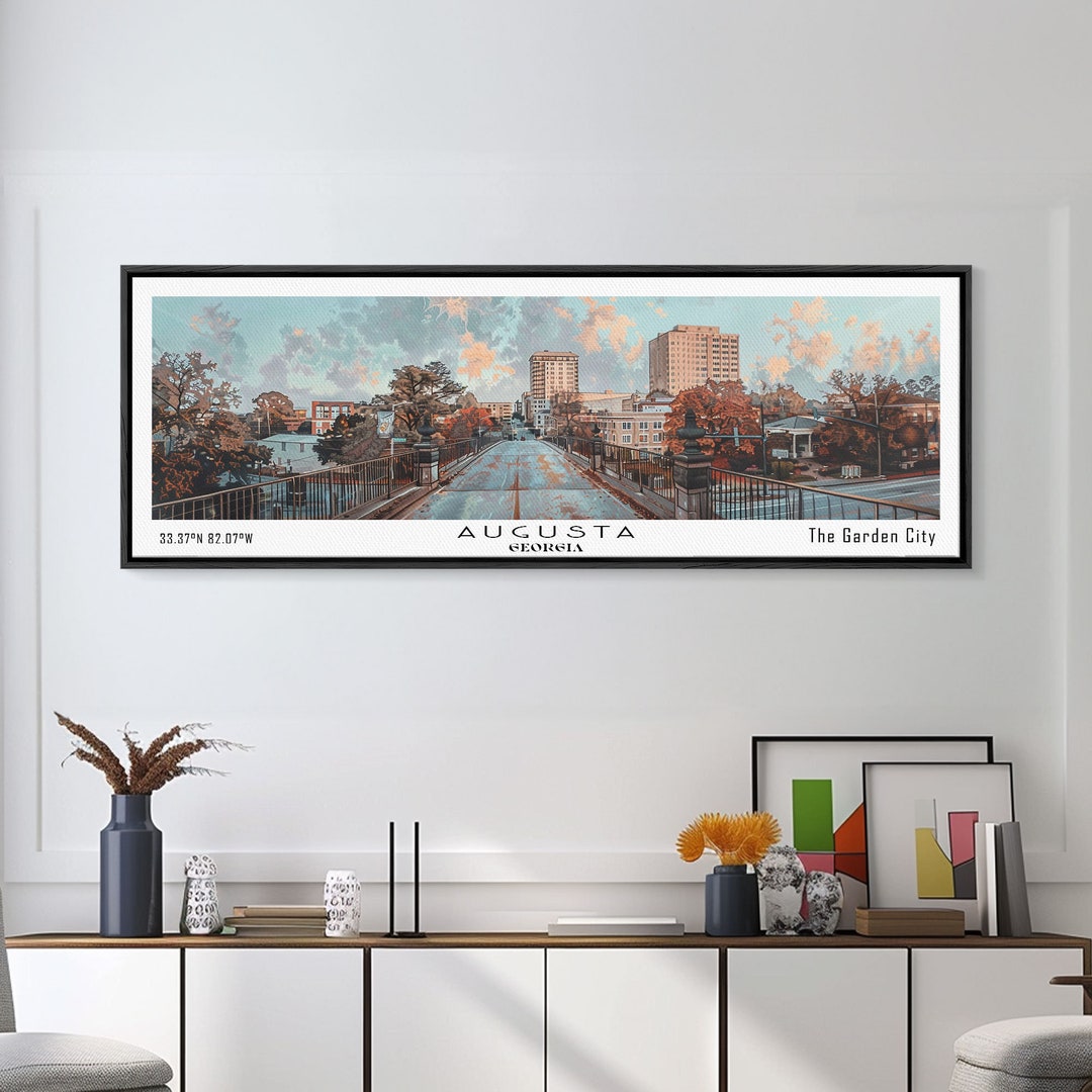 Augusta Georgia Panoramic Painting, Watercolor Framed Canvas Print ...