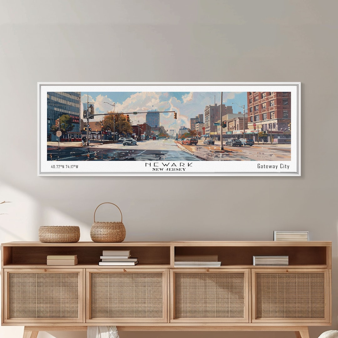 Newark New Jersey Panoramic Canvas Print: Watercolor Cityscape Wall Art ...