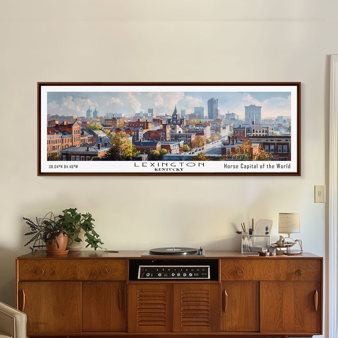 Lexington Kentucky Panoramic Cityscape Wall Art, Watercolor Framed ...