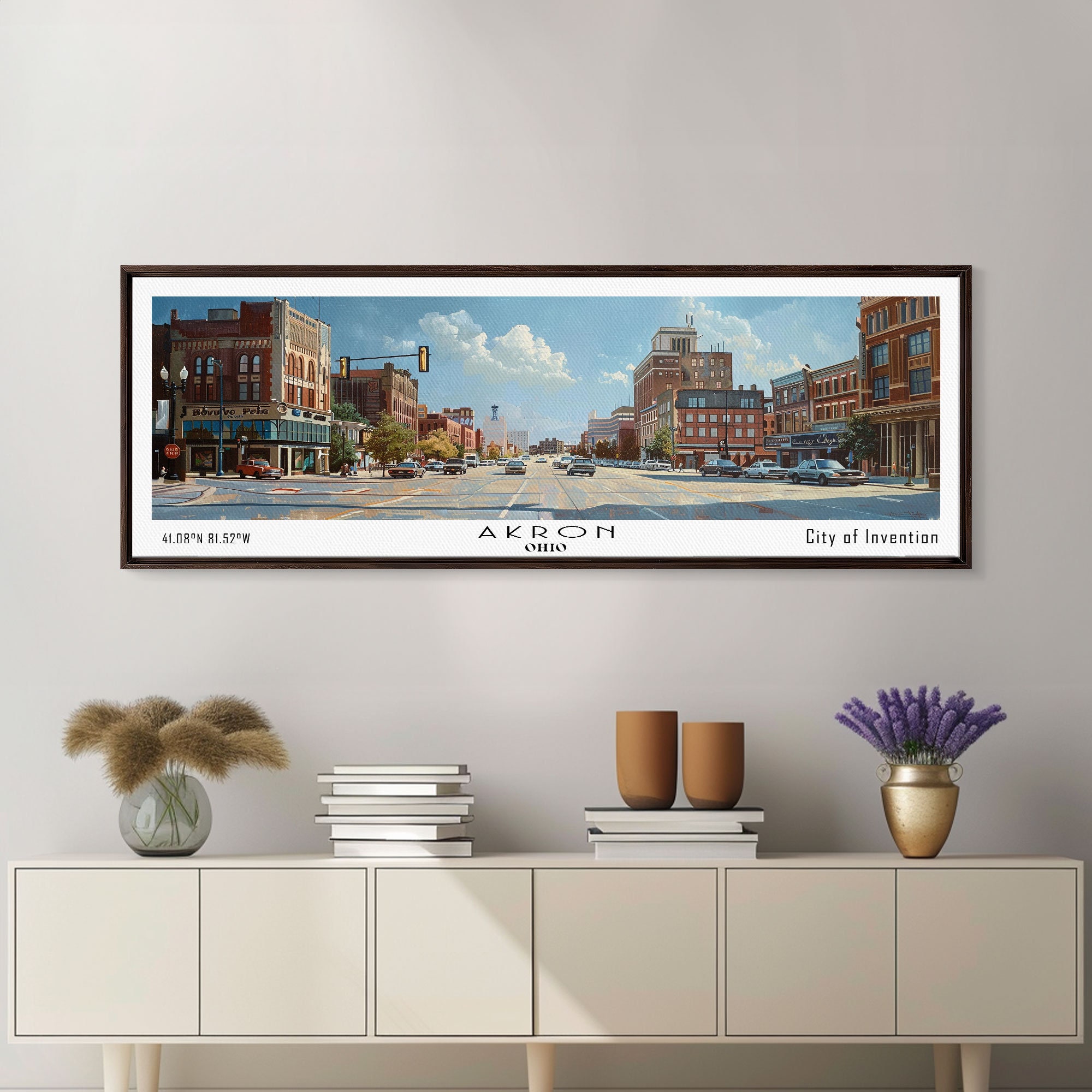 Akron Ohio Watercolor Canvas Print, Panoramic Cityscape (unframed) - Etsy