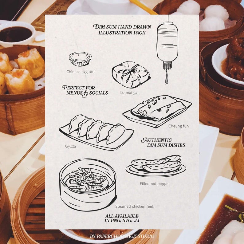 Dim Sum Clipart Set • Asian Food Illustrations • Hand-drawn Line Art ...