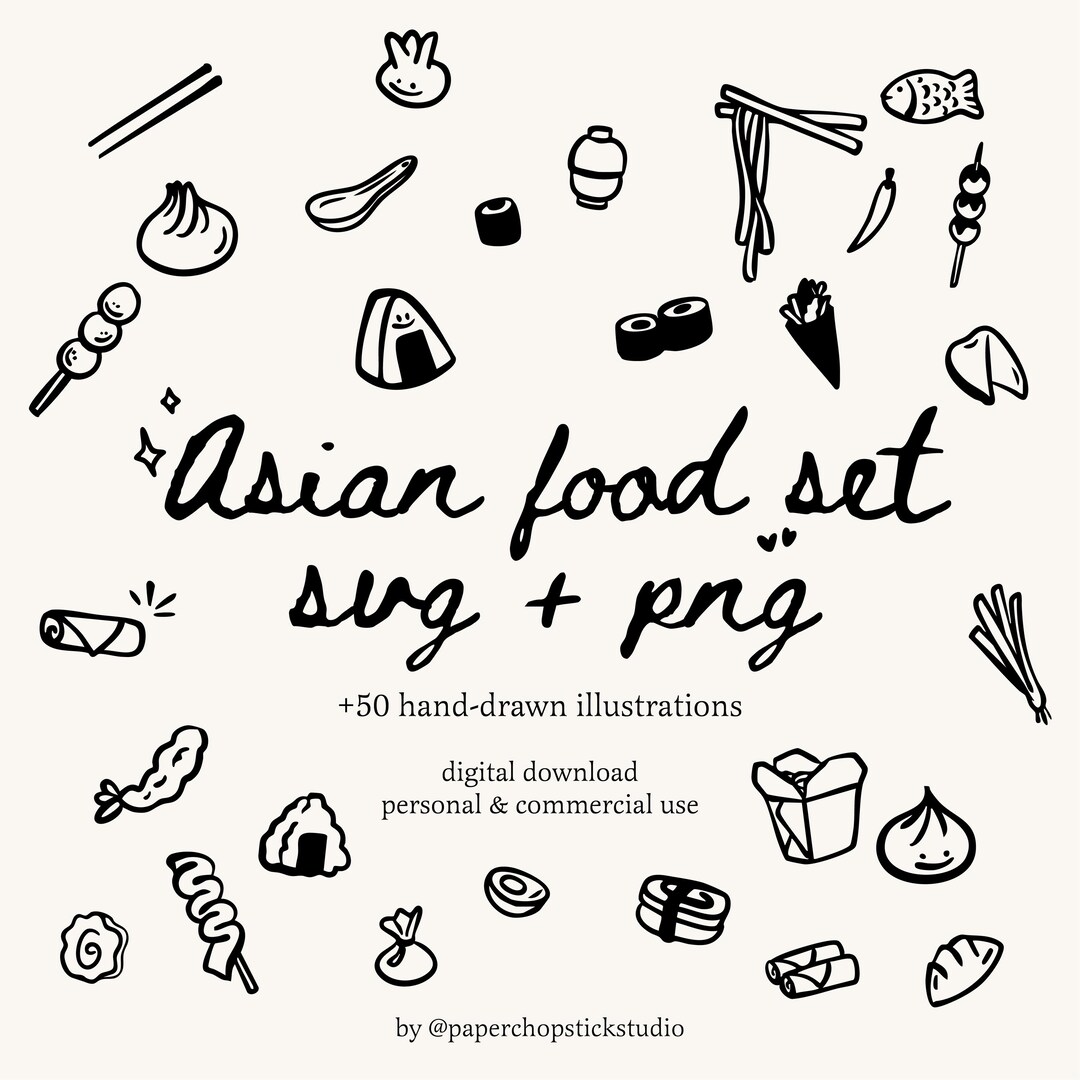 Asian Food Clipart Set, Asian Food Icons SVG PNG, Ramen Sushi Dim Sum ...