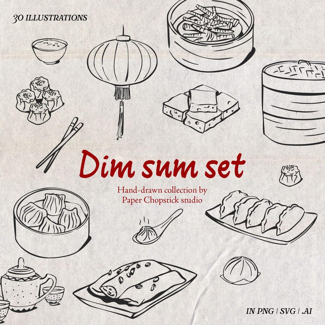 30 Hand-drawn Dim Sum Clipart PNG SVG • Hong Kong Chinese Food ...