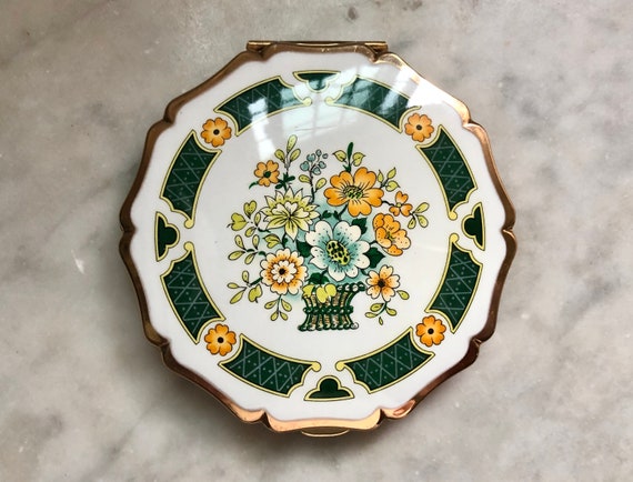 Stratton Floral Basket Powder Compact - Gem