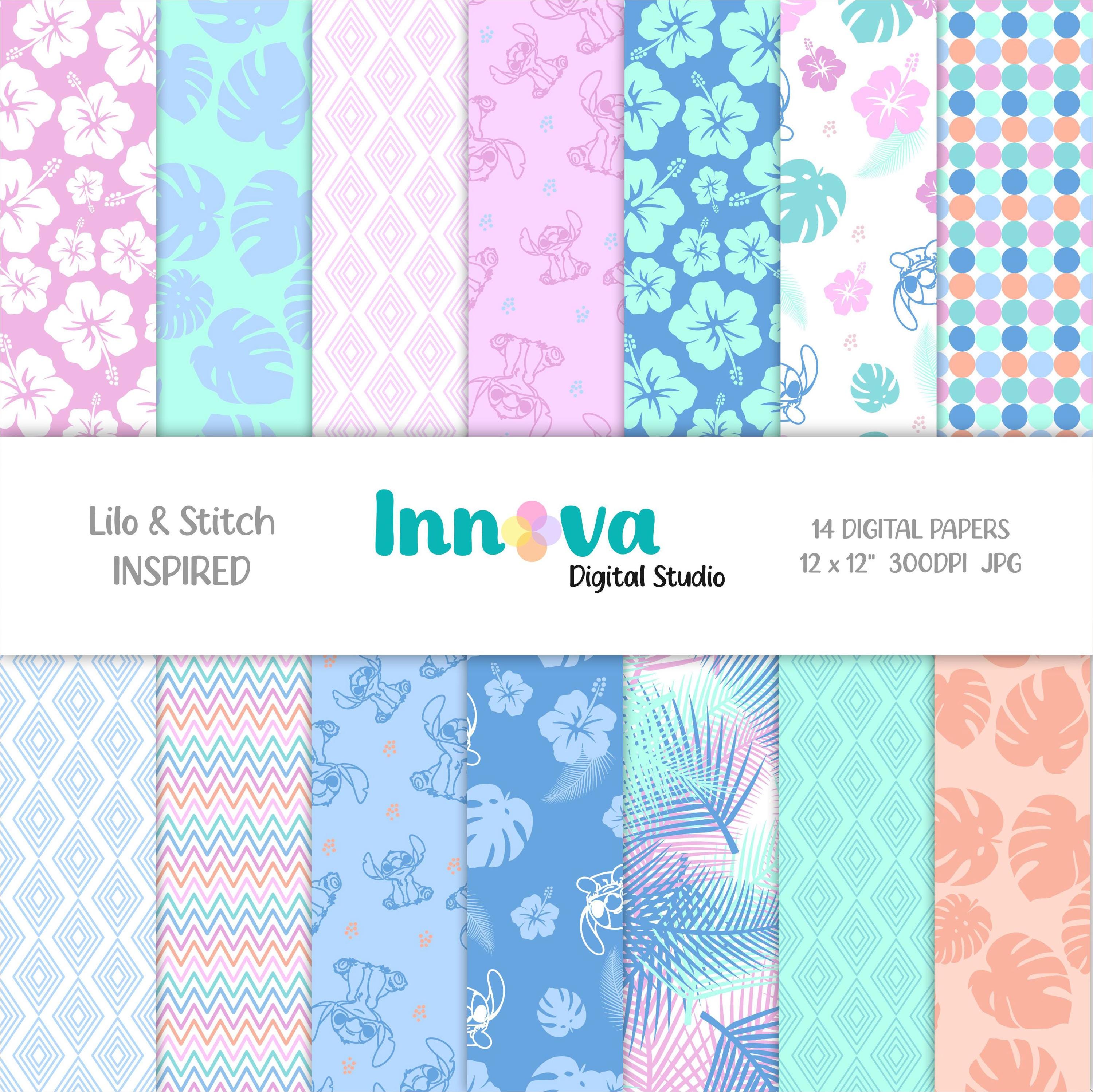 Lilo & Stitch Digital Paper: Tropical Pastel Patterns (digital Download ...