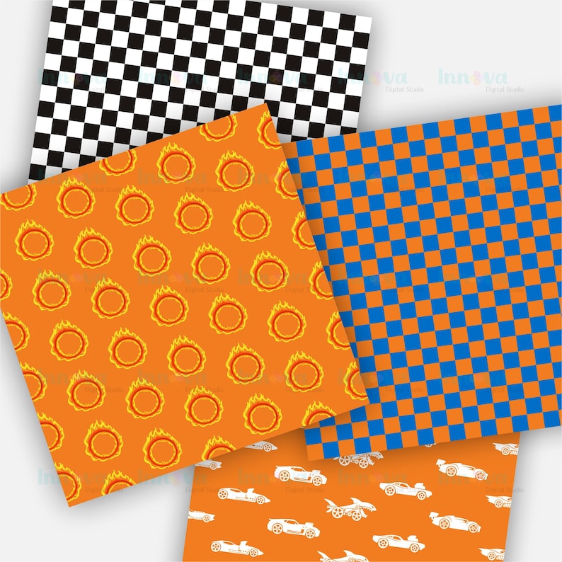 Racing Car Digital Paper, Hot Wheels Style, Scrapbook Patterns (digital ...