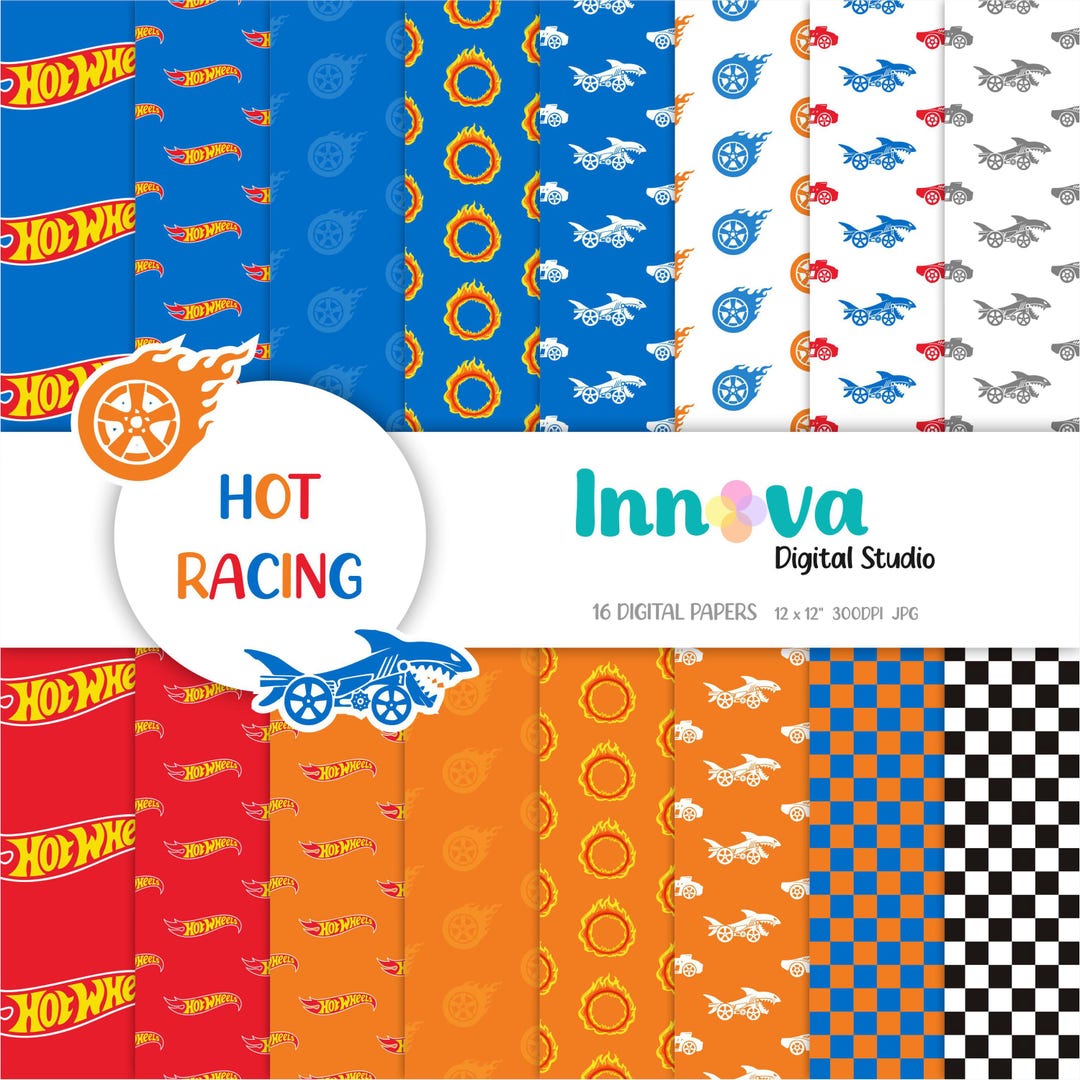 Racing Car Digital Paper, Hot Wheels Style, Scrapbook Patterns (digital ...