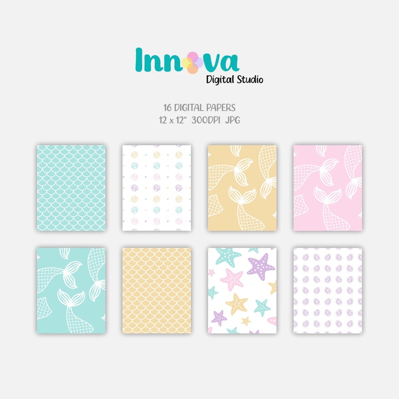 Mermaid Digital Papers: 12x12 Scrapbook Patterns (digital Download) - Etsy