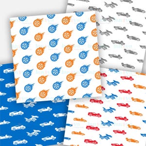 Racing Car Digital Paper, Hot Wheels Style, Scrapbook Patterns (digital ...