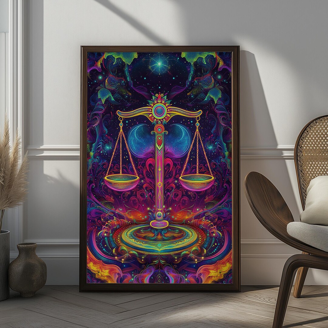 Cosmic Libra Art Print, Psychedelic Astrology Wall Art,vibrant Zodiac ...