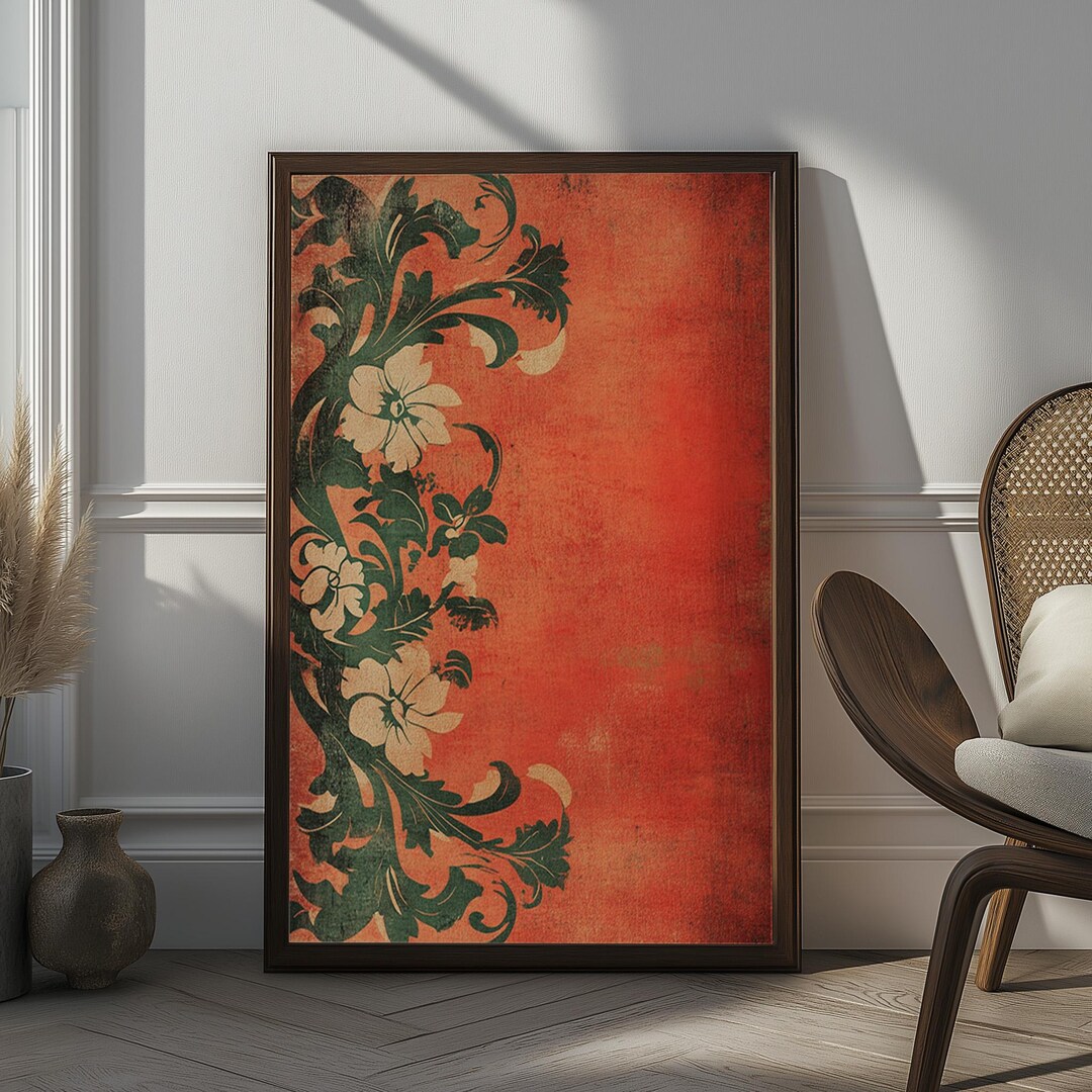 Vintage Floral Wall Art Print Rustic Botanical Design With Ornamental ...