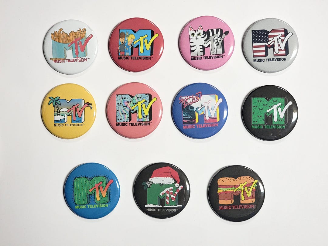 MTV Logo Pins Buttons LARGE 1980s Music Pinback Buttons Vintage Designs ...