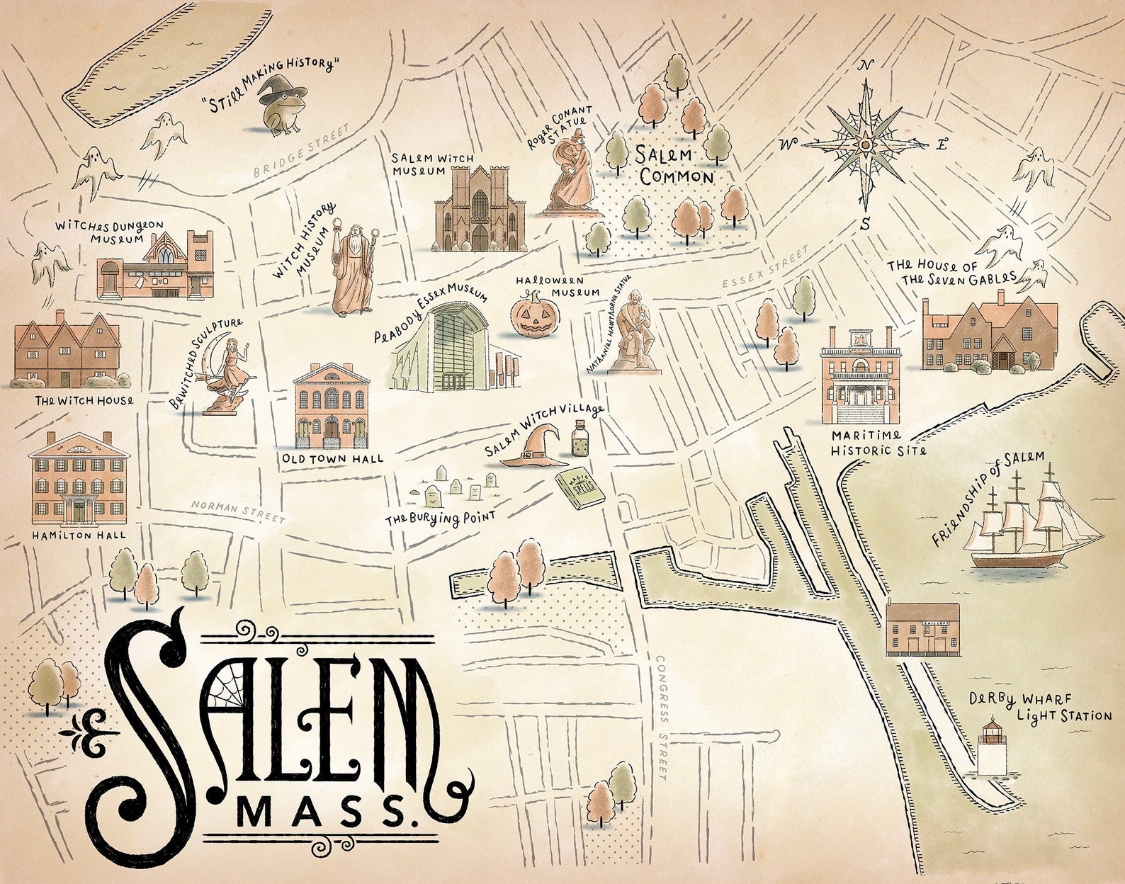 Salem, Massachusetts Map - Etsy