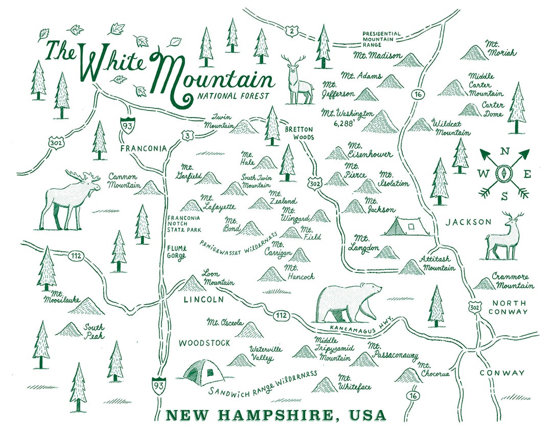 White Mountain National Forest Map - Etsy