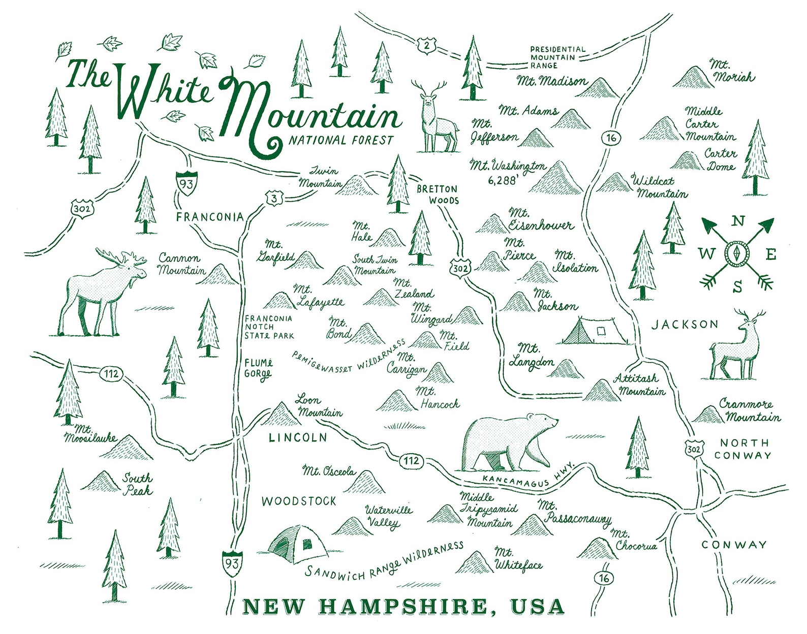 White Mountain National Forest Map - Etsy