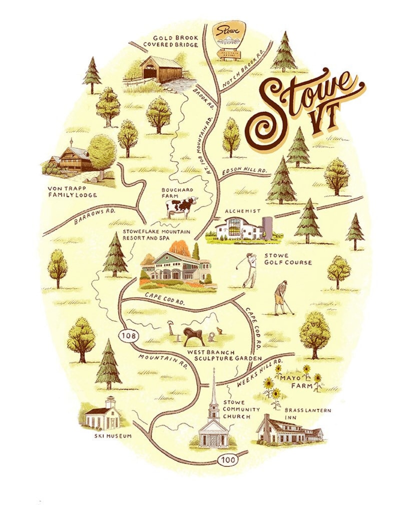 Stowe, VT Map - Etsy Australia
