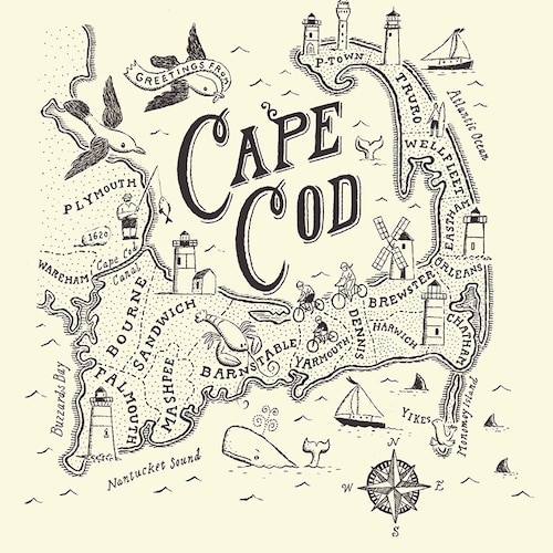 Cape Cod Map Art Framed Canvas or Print Map of Cape Cod MA - Etsy