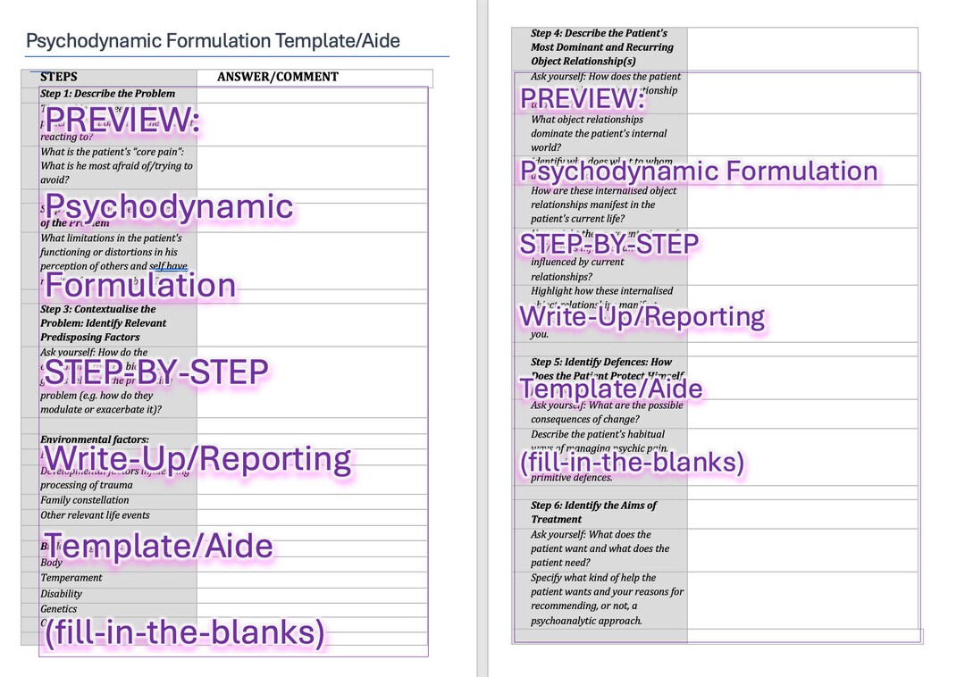 Psychodynamic Case Formulation Template / Aide Blankin - Etsy