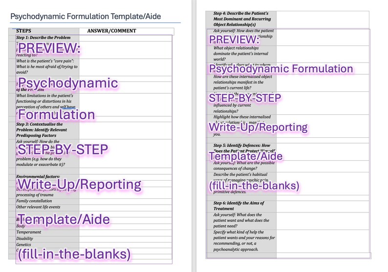 Psychodynamic Case Formulation Template / Aide Blankin - Etsy