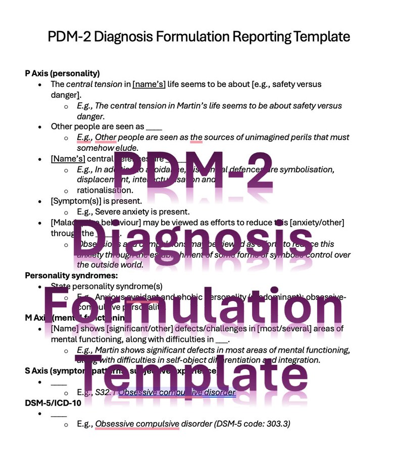 PDM-2 Diagnosis Formulation Reporting Template fill-in-the-blanks - Etsy