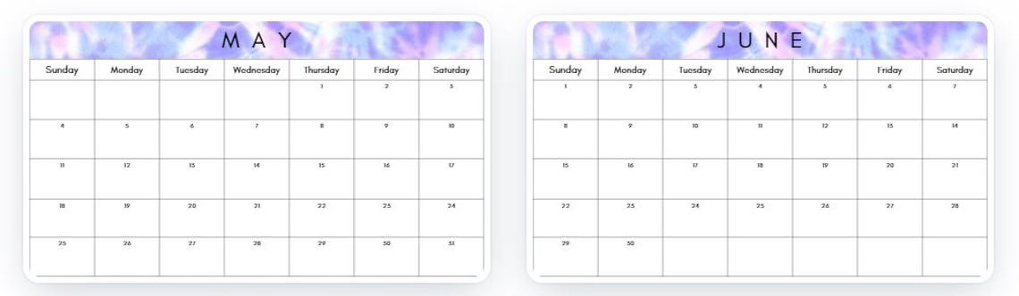 Tie Dye 2025 Monthly Calendardigital Downloadgoodnotes, Printable - Etsy