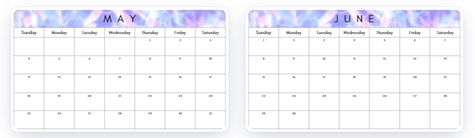 Tie Dye 2025 Monthly Calendardigital Downloadgoodnotes, Printable - Etsy